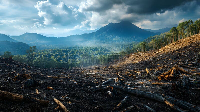Deforestation Impact on Mountain Range Landscape Stock Illustration ...