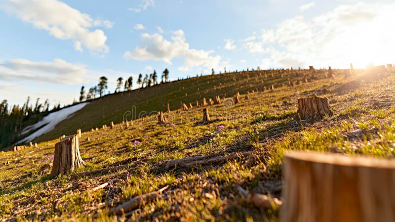 Deforestation Impacts on a Hillside Under Soft Morning Light Creating ...