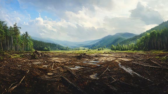 Deforestation a Landscape of Loss and Regrowth Stock Illustration ...