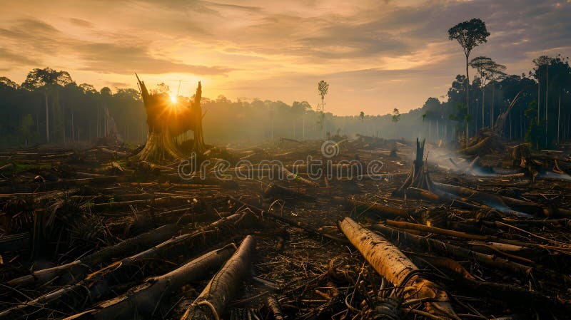Deforestation Landscape Photo: Sunlight through Fallen Trees at Sunset ...