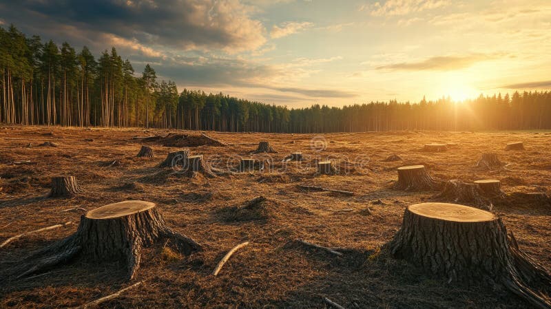 Deforestation Leads To Barren Landscape with Tree Stumps Under a ...