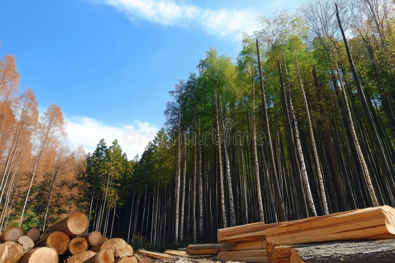 Deforestation. Logging Industry. Logs of Wood are Laid Out in the ...