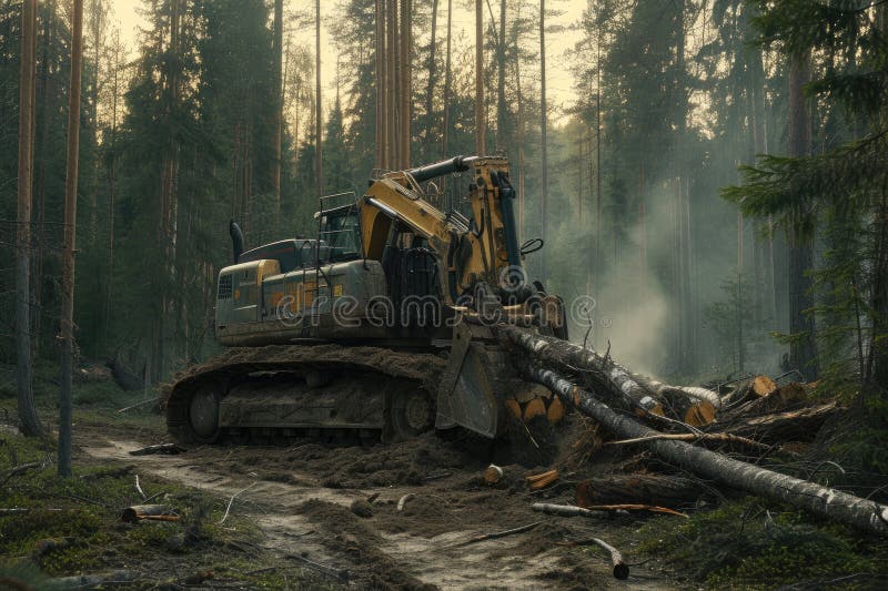 Deforestation: Machine Clearing Trees in the Wilderness. Stock ...