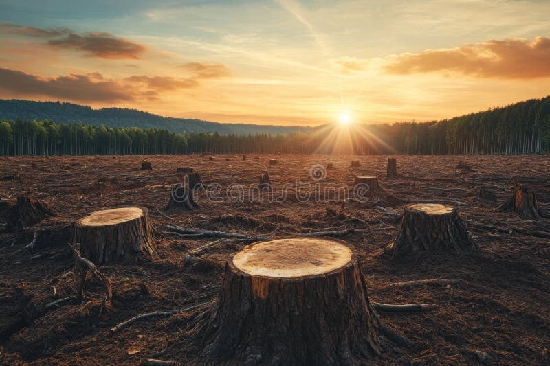 Deforestation Resulting in a Barren Landscape with Tree Stumps at ...