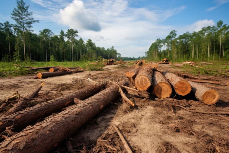 Deforestation Scene with Fallen Trees Stock Illustration - Illustration ...