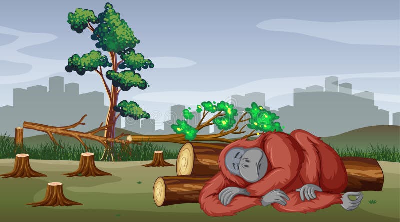 Deforestation Scene with Gorilla Dying Stock Vector - Illustration of ... Deforestation Scene with Gorilla Dying Stock Vector - Illustration of ...