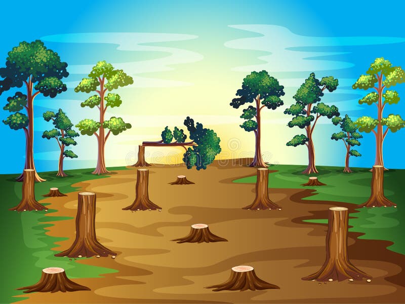 Deforestation Scene at Sunset Stock Illustration - Illustration of ...
