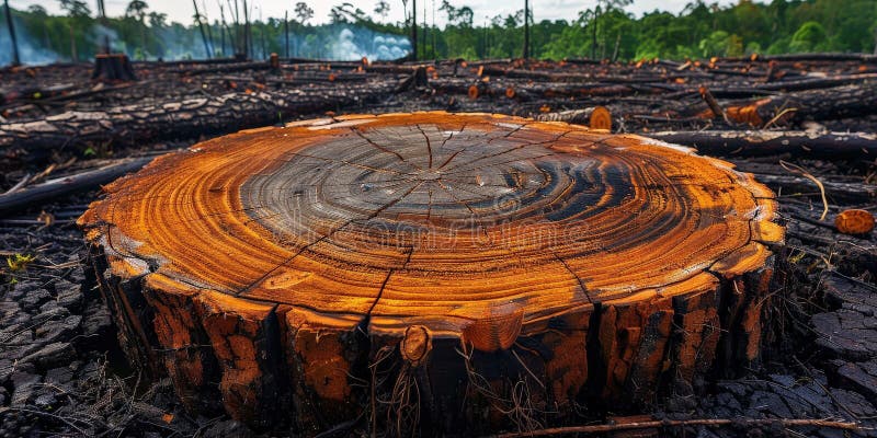 Deforestation Scene with Tree Stump at Sunrise Stock Photo - Image of ...