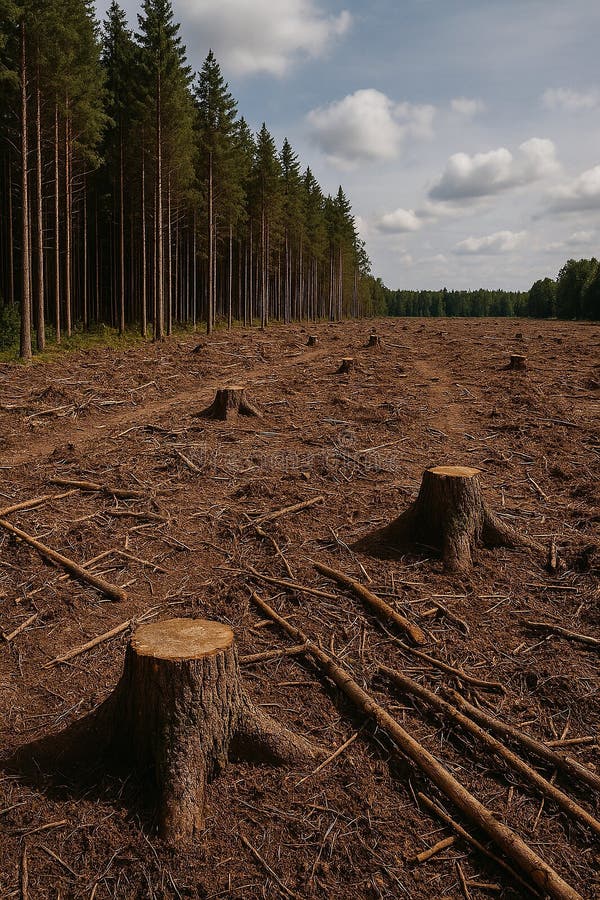 Deforestation Scene with Tree Stumps and Empty Forest Floor Stock ...