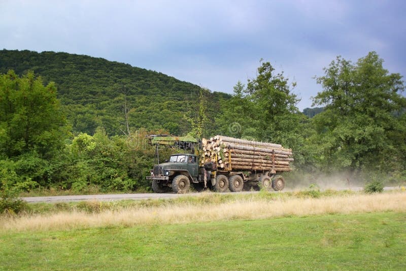 Deforestation. Transportation of Cutting Wood in the Truck Stock Image ...