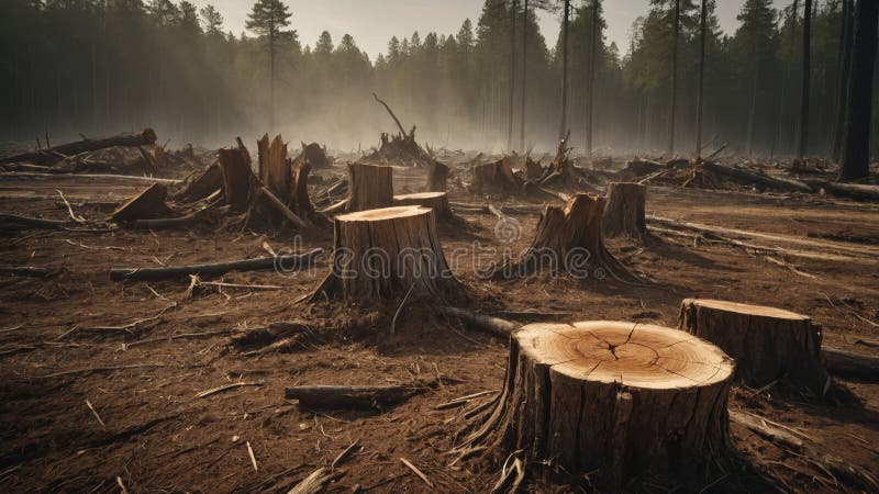 Deforestation with Tree Stumps and Cleared Land Stock Illustration ...