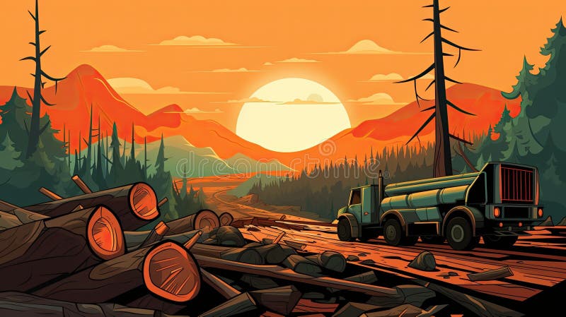 Deforestation Trees Removal Process Scene. AI Illustration Stock Image ...