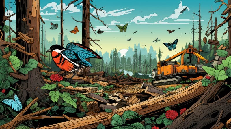 Deforestation Trees Removal Process Scene. AI Illustration Stock Photo ...