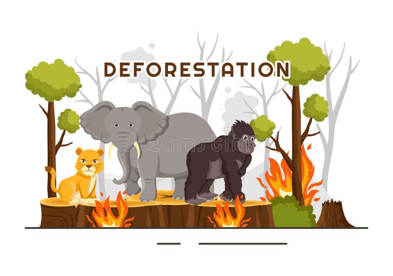 Deforestation Vector Illustration Featuring a Felled Forest with Trees ...