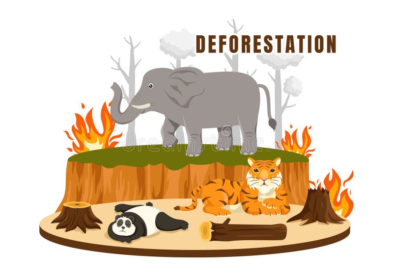 Deforestation Vector Illustration Featuring a Felled Forest with Trees ...