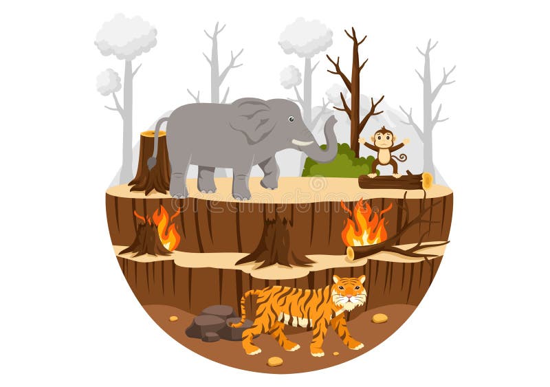 Deforestation Vector Illustration Featuring a Felled Forest with Trees ...
