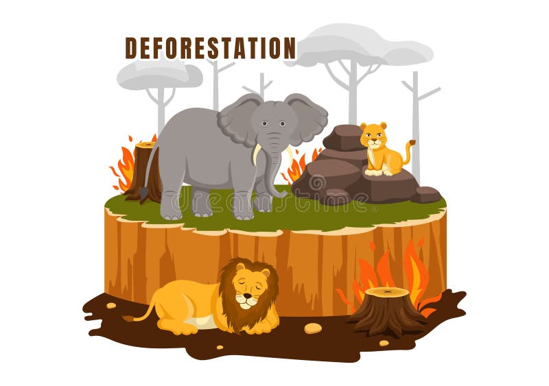 Deforestation Vector Illustration Featuring a Felled Forest with Trees ...