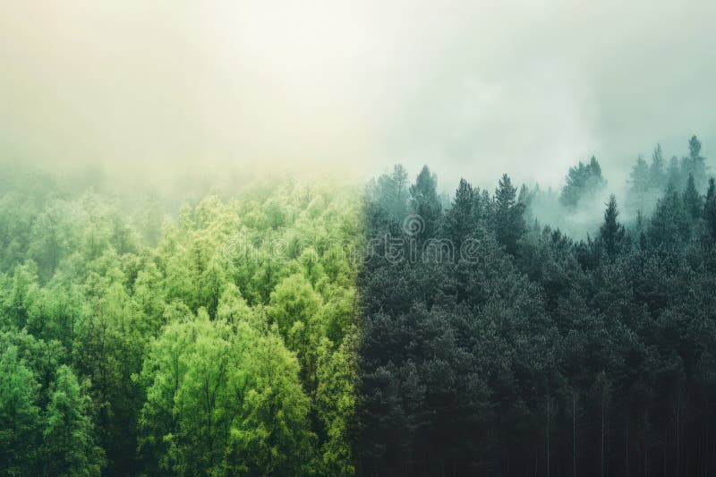 Deforestation Vs Thriving Green Forest Contrast Stock Image - Image of ...