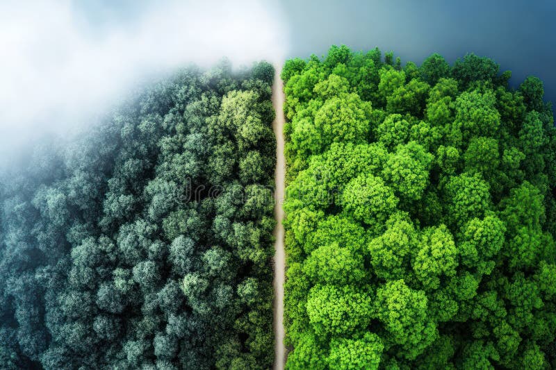 Deforestation Vs Thriving Green Forest Contrast Stock Image - Image of ...