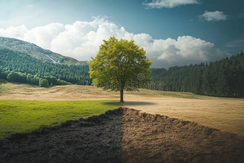 Deforestation Vs Thriving Green Forest Contrast Stock Photo - Image of ...