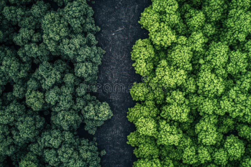 Deforestation Vs Thriving Green Forest Contrast Stock Image - Image of ...