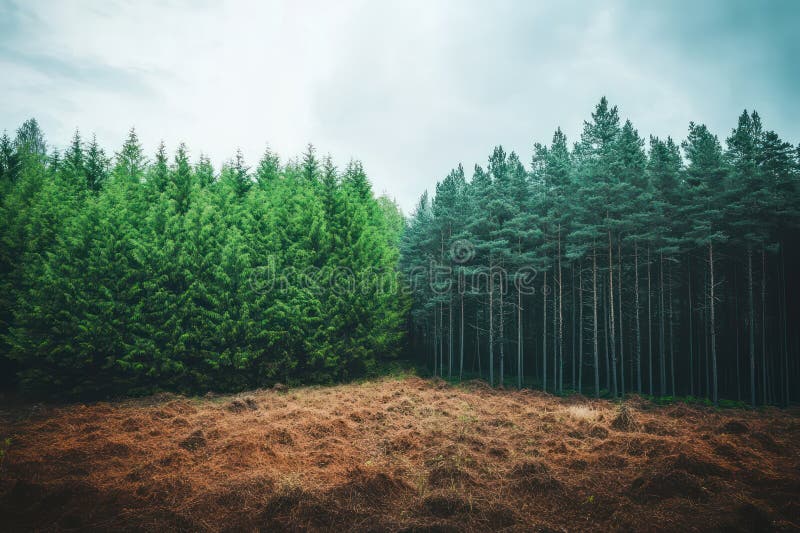 Deforestation Vs Thriving Green Forest Contrast Stock Image - Image of ...