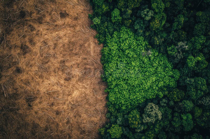 Deforestation Vs Thriving Green Forest Contrast Stock Image - Image of ...