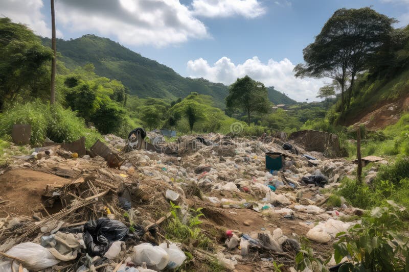 Deforested Area Filled with Plastic Waste, Discarded Packaging, and ...