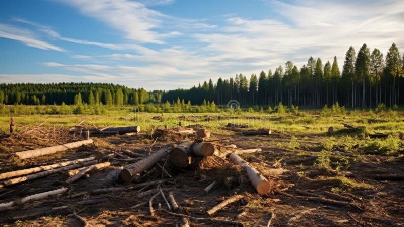 Deforested Area with Stumps and Discarded Trees Stock Illustration ...
