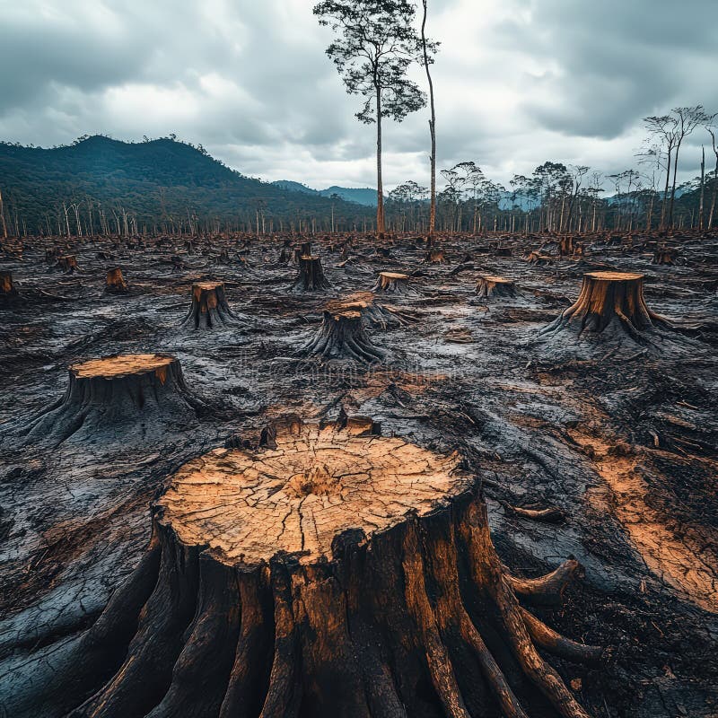 Deforested Area with Tree Stumps and Dry, Barren Land Stock ...
