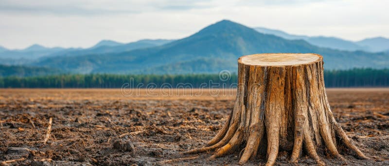 A Deforested Area with Tree Stumps and Dry Soil, Symbolizing the ...