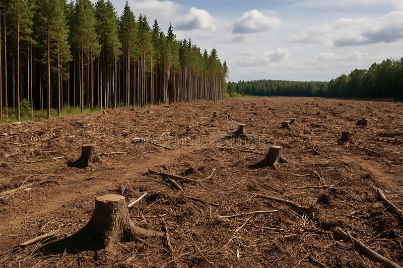 Deforested Area with Tree Stumps and Empty Land Stock Illustration ...