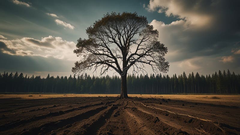 Deforested Land with a Lone Tree Standing, Visualizing the Impact of ...