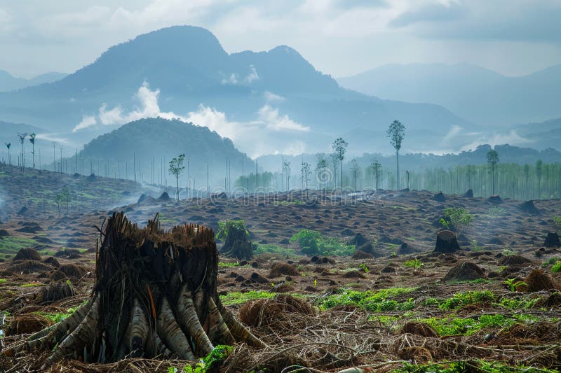 Deforested Landscape with Tree Stump. Deforestation Concept ...