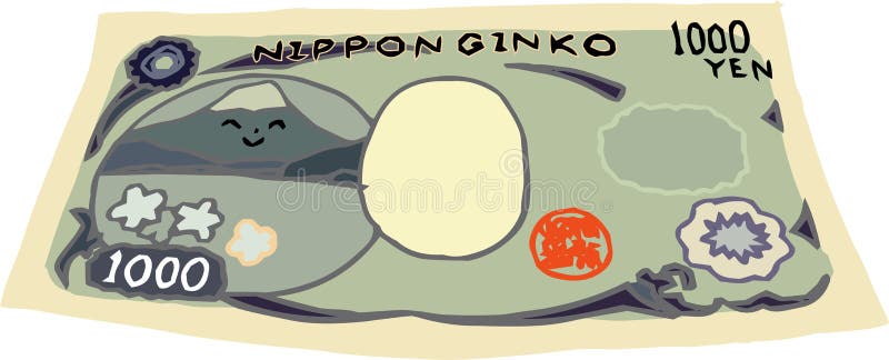 Deformed Back Side of Cute Hand-painted Japanese 1000 Yen Note Stock ...