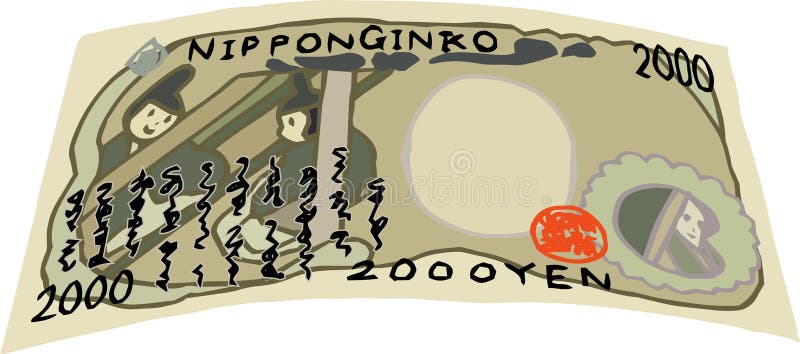 Deformed Back Side of Cute Hand-painted Japanese 2000 Yen Note Stock ...