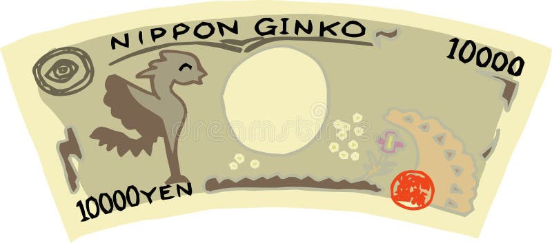 Deformed Back Side of Cute Hand-painted Japanese 10000 Yen Note Stock ...