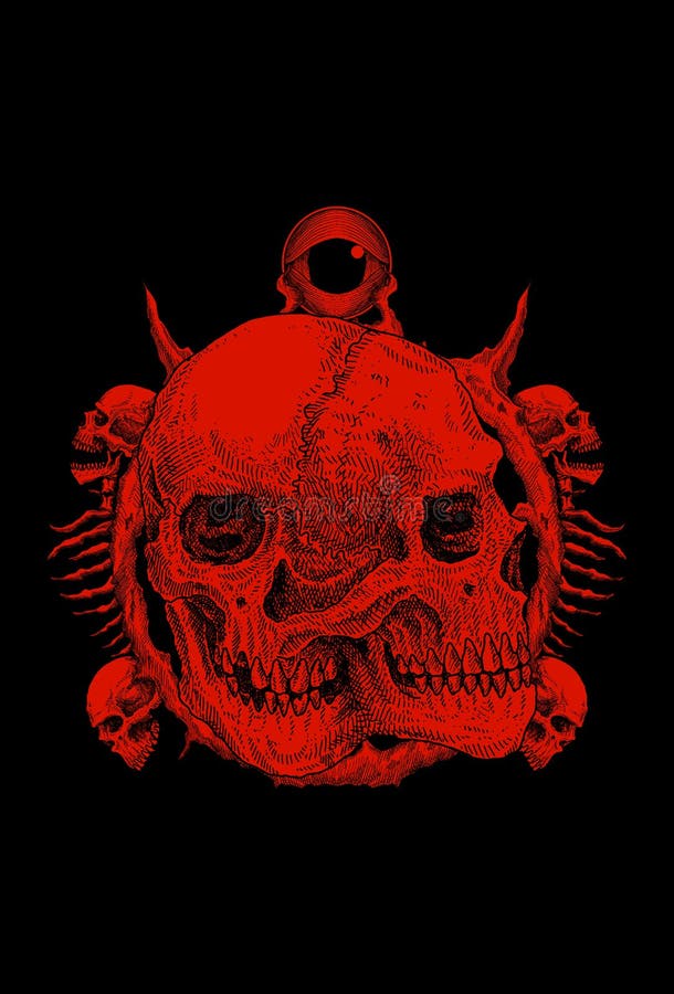 Deformed Skull and Skeleton with Eyes Artwork Illustration Stock Vector ...