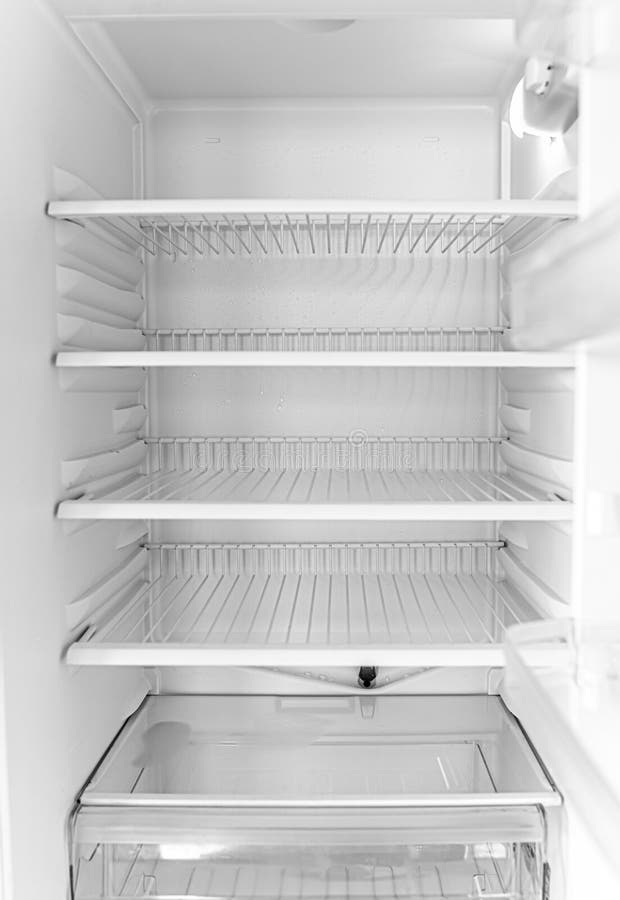 Defrosted Refrigerator without Food. Empty Open White Fridge. Stock ...