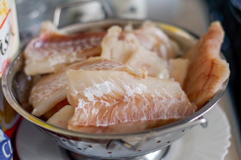 Defrosting of Fish Fillets, Atlantic Cod Stock Photo - Image of meat ...