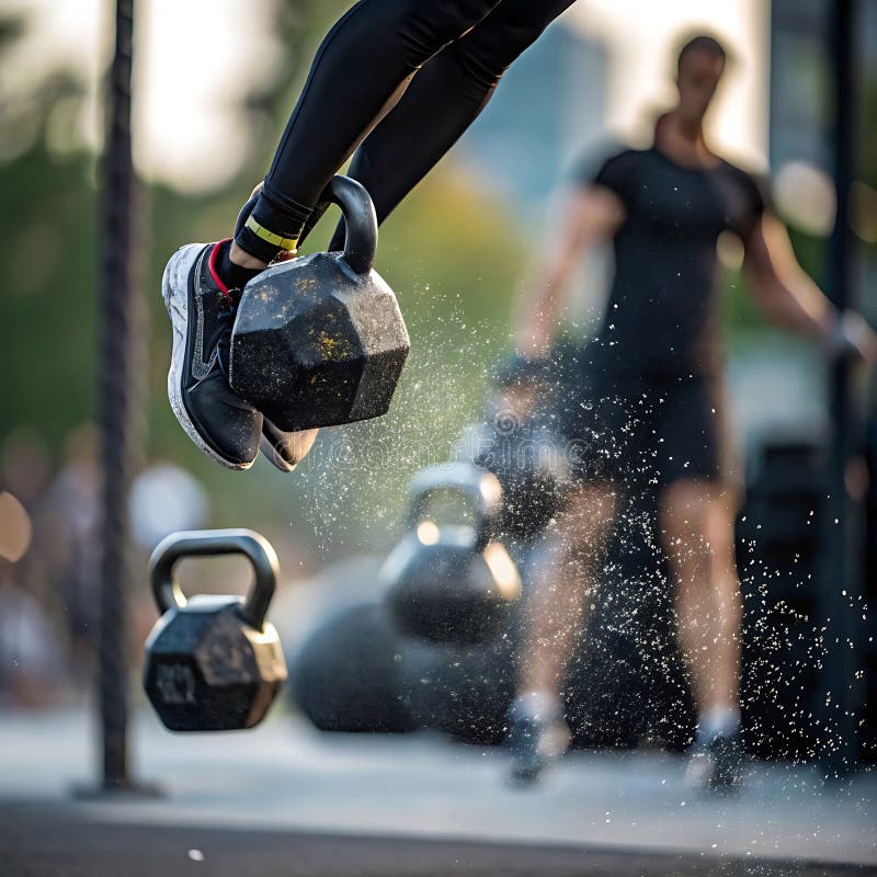 Defying Gravity: Kettlebells in Motion during a Powerful Lift Stock ...