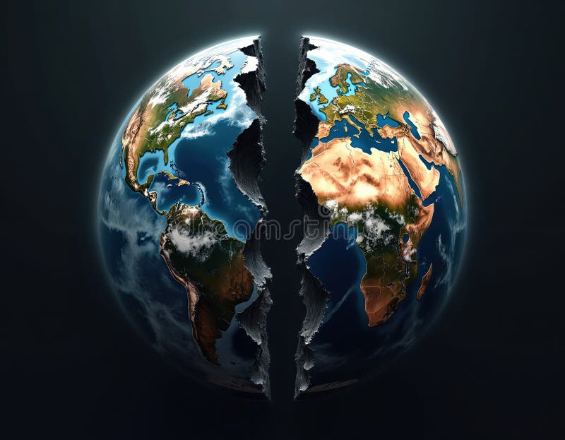 Deglobalization World Crisis Concept. AI Generated Earth Planet Cracked ...