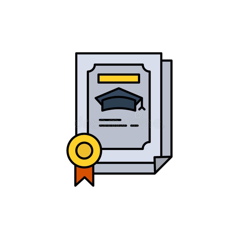 Degree, Achievement, Certificate, Graduate Flat Color Icon. Vector Icon ...
