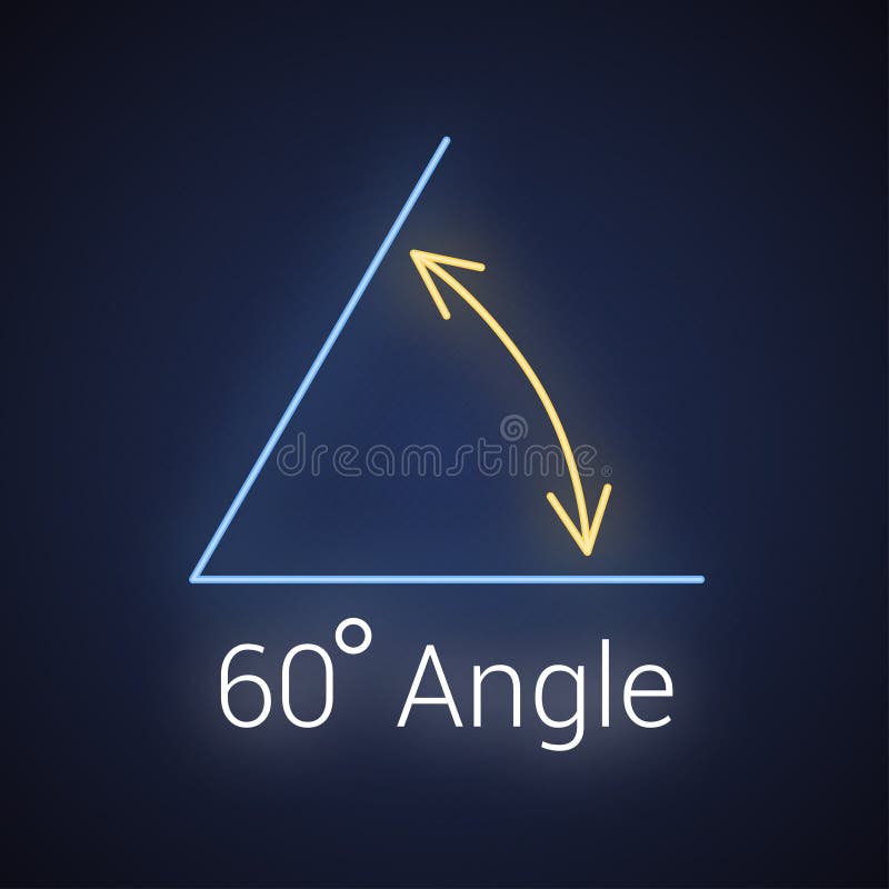 60 Degree Angle Neon Icon, Isolated Icon with Angle Symbol and Text ...