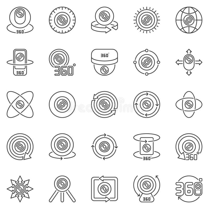 360-degree Camera Outline Icons Set. Vector 360 Camera Signs Stock ...