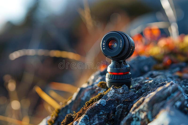 360 Degree Camera Shooting Panoramic Video on a Rock Stock Image ...