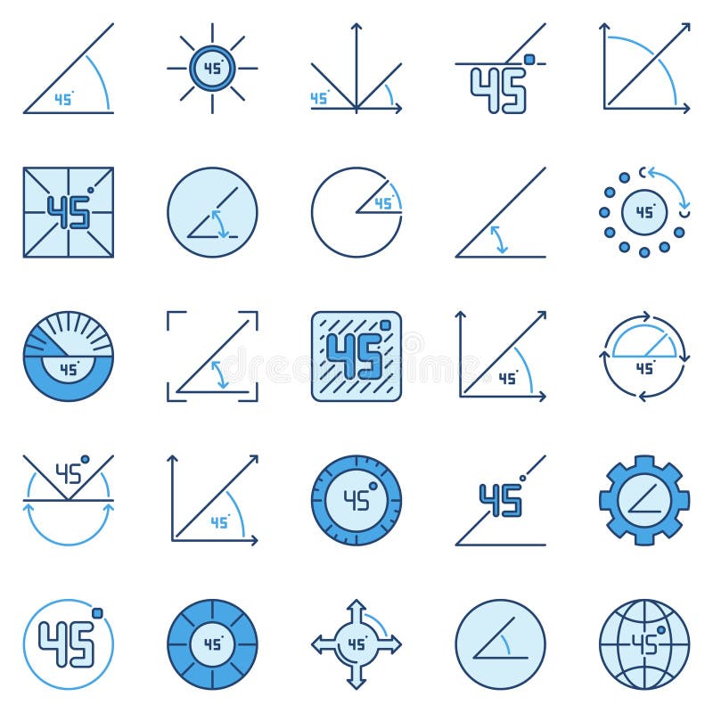 45 Degree Colored Icons - Vector 45 Degrees Angle Signs Stock Vector ...