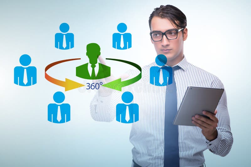 360 Degree Concept with Businessman Pressing Button Stock Image - Image ...