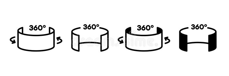 360 Degree and 3d Panorama Vector Icon Set. Panoramic Rotation Symbol ...