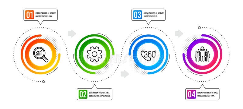 360 Degree, Data Analysis and Group Icons Set. Service Sign. Virtual ...